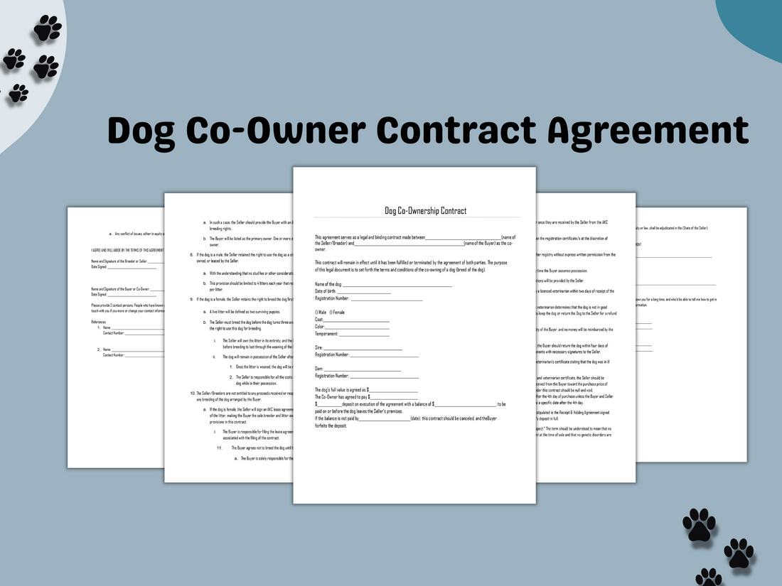 Dog Co-Ownership Contract| Editable Word Document | Printable PDF Temp ...